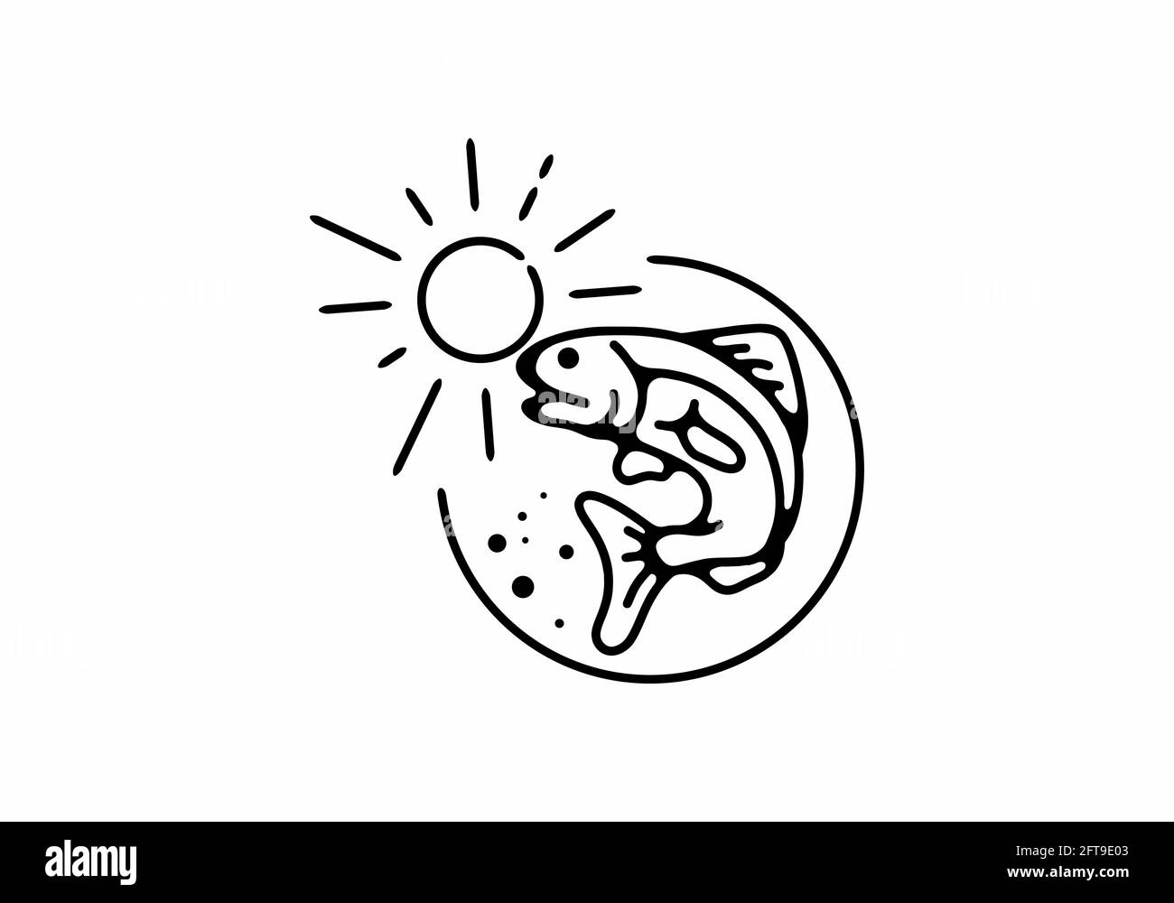 Fish and sun line art illustration design Stock Vector Image & Art - Alamy