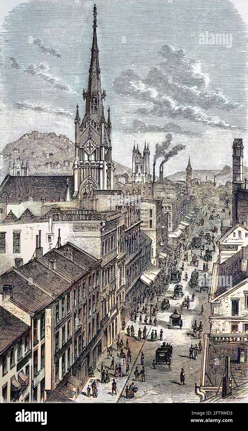 Fourth Street in Cincinnati, Ohio State, USA, America, in 1870 / Die ...