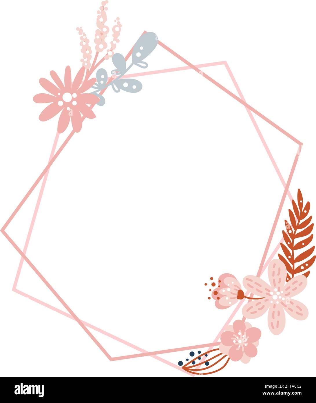 Vector floral geometric polygon frame with floral bouquet and flower ...