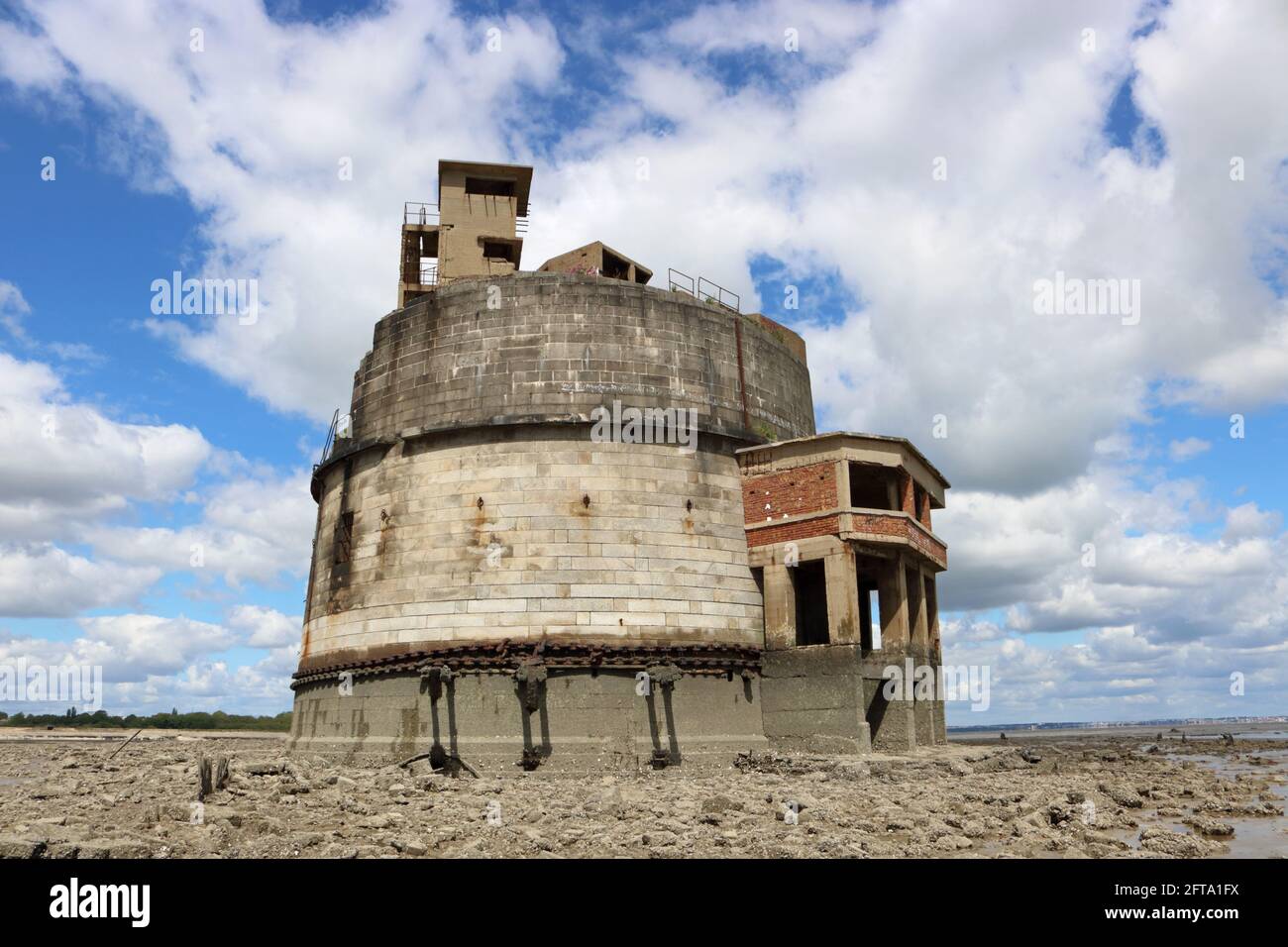 Causeway to Grain Tower Battery on the Medway Estuary Kent Stock Photo ...