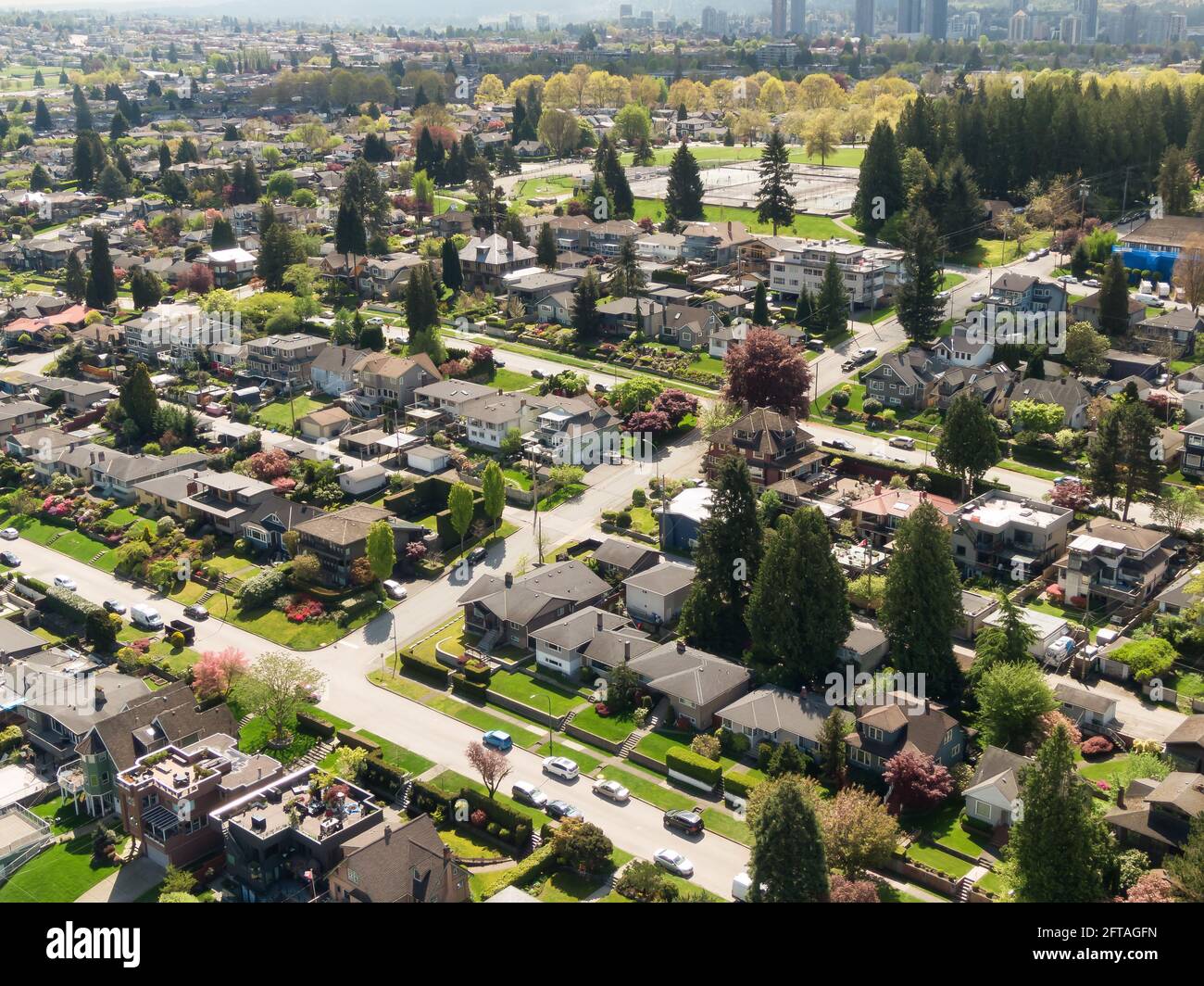 Aerial View from Above of Residential Homes in modern suburban city ...