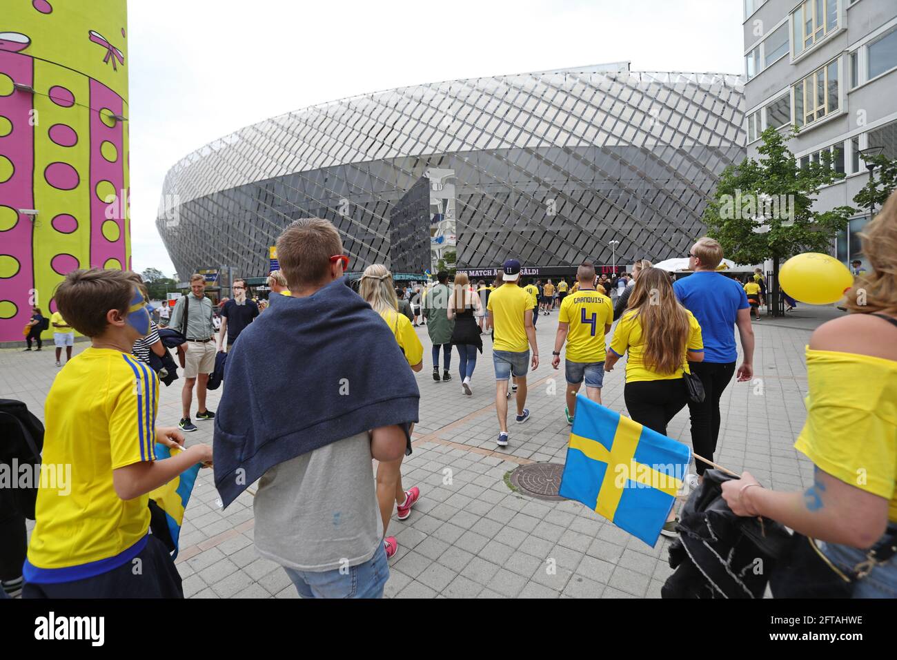 Swedish football supporters arrive at Tele 2 arena in Stockholm before ...