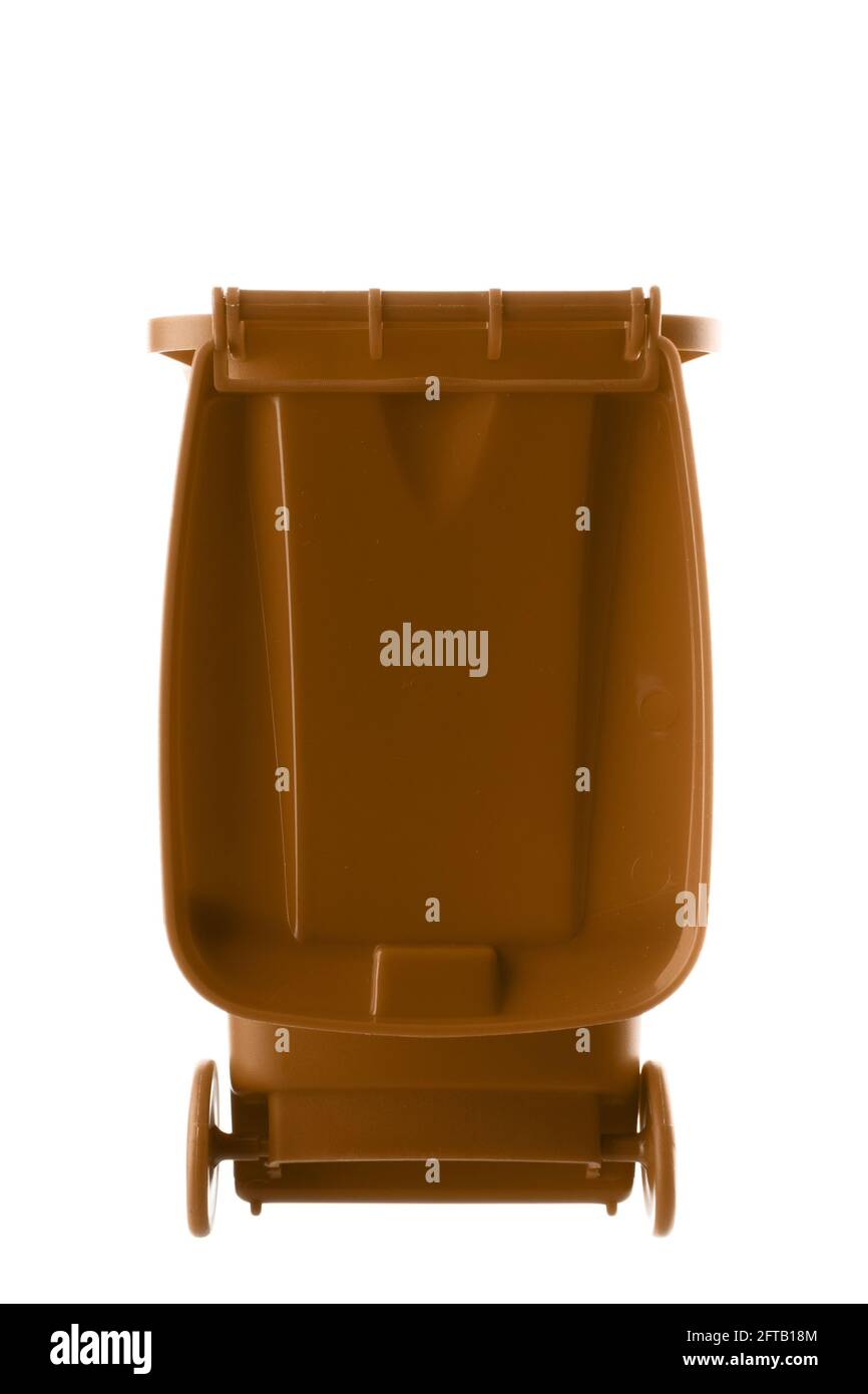 Plastic brown trash can isolated on white background Stock Photo - Alamy
