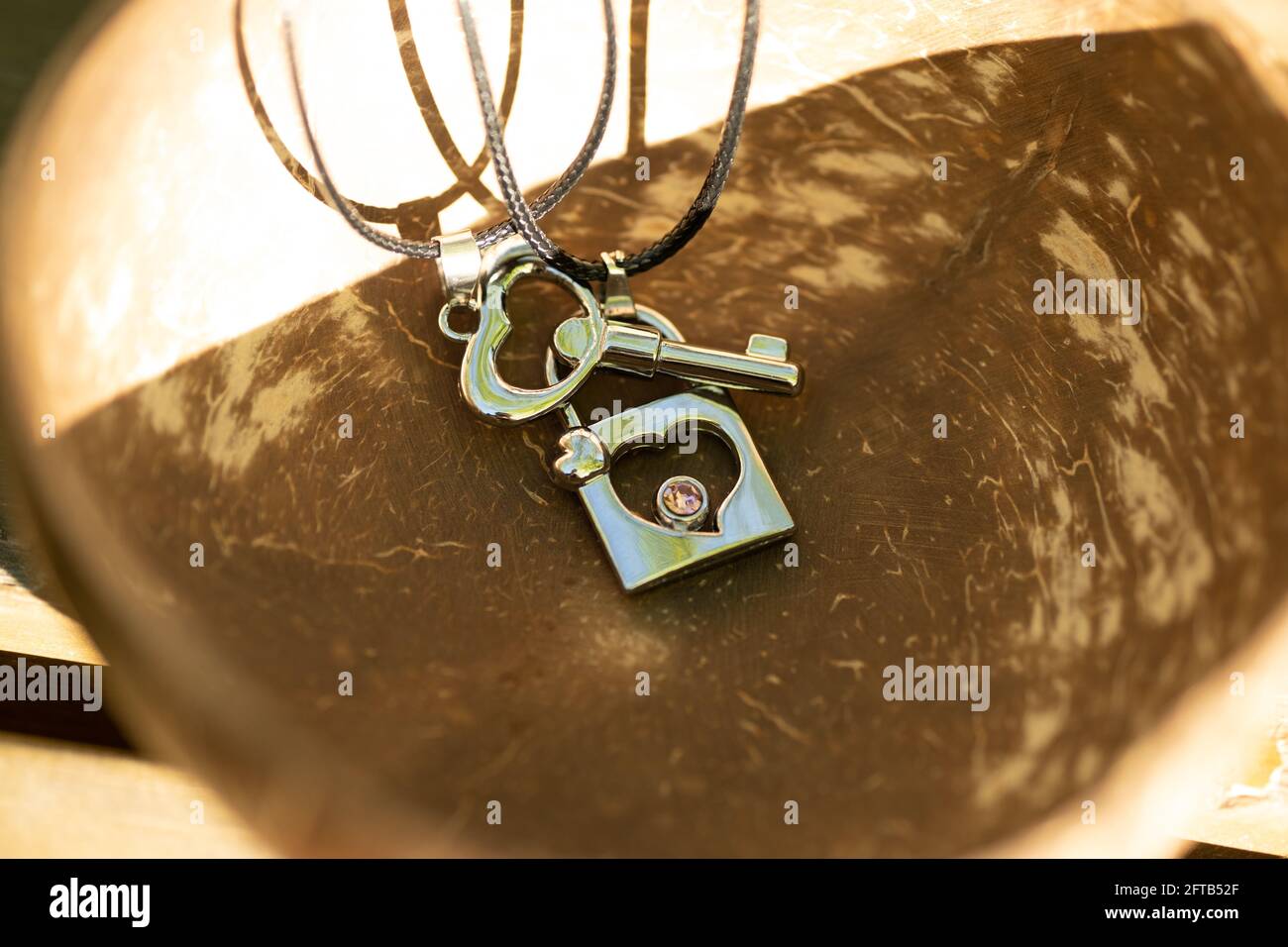 Couple set pendant necklace with a key and a lock for lovers shoot ...