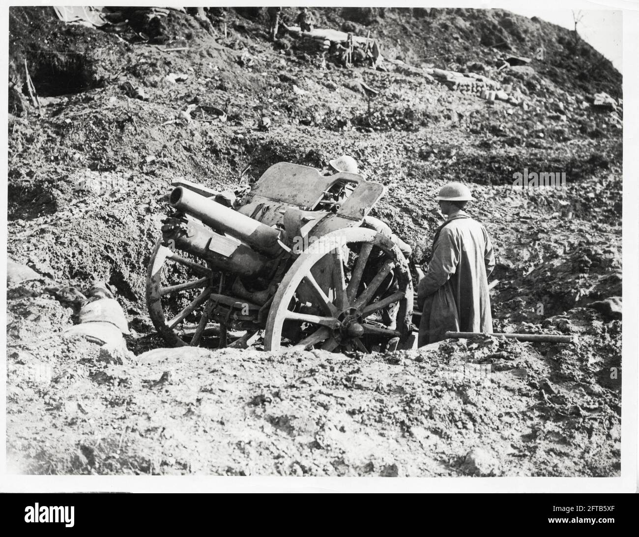 World War One, WWI, Western Front - Shell hole as gun position of an ...