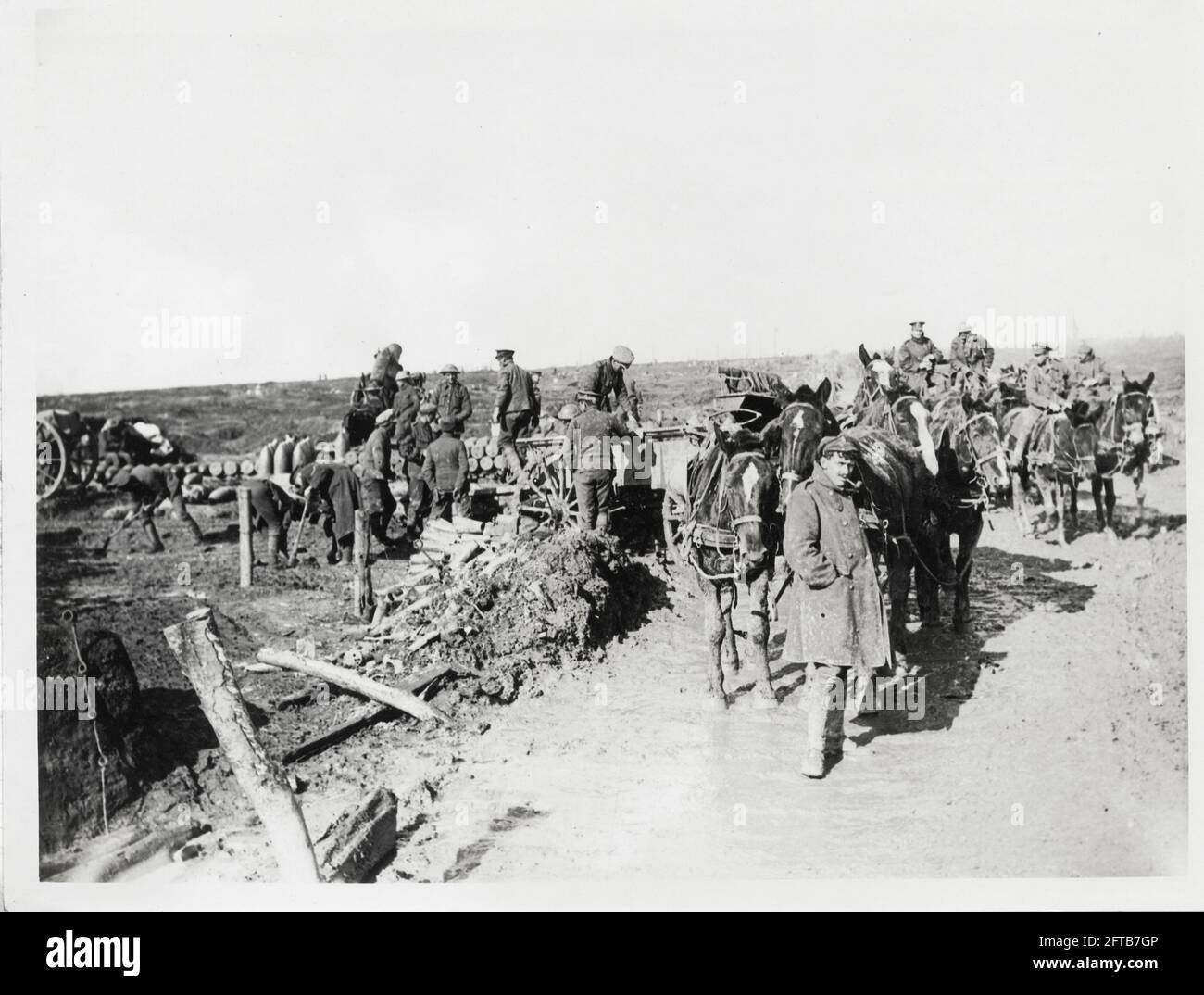 World War One, WWI, Western Front - Troops unloading heavy ammunition ...