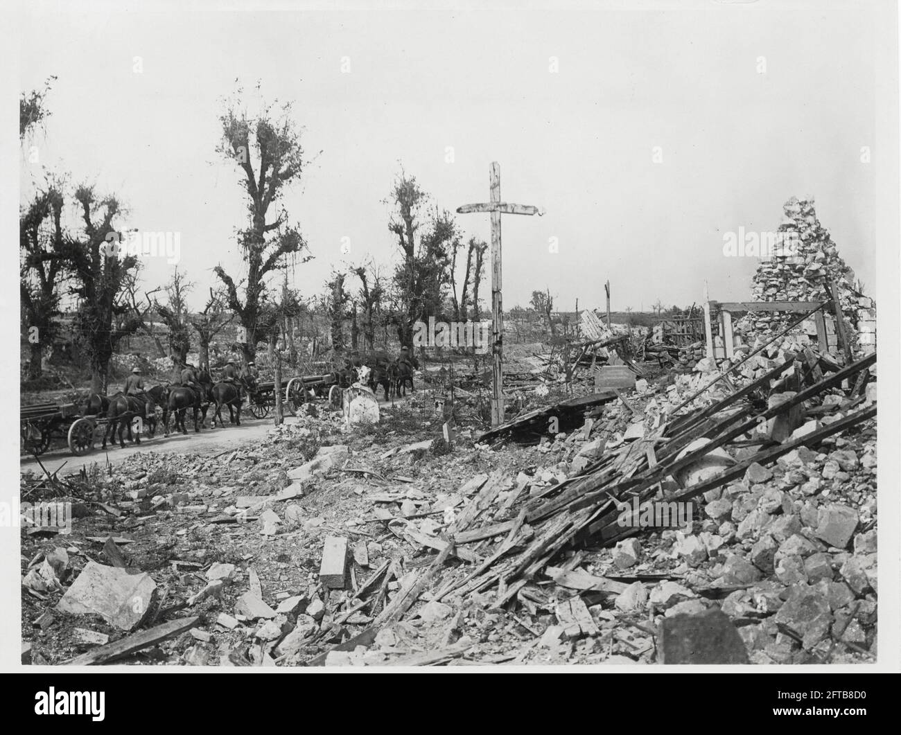 World War One, WWI, Western Front - Scene in a captued village with a ...