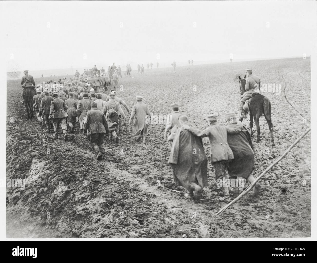 World War One, WWI, Western Front - German prisoners being brought in ...
