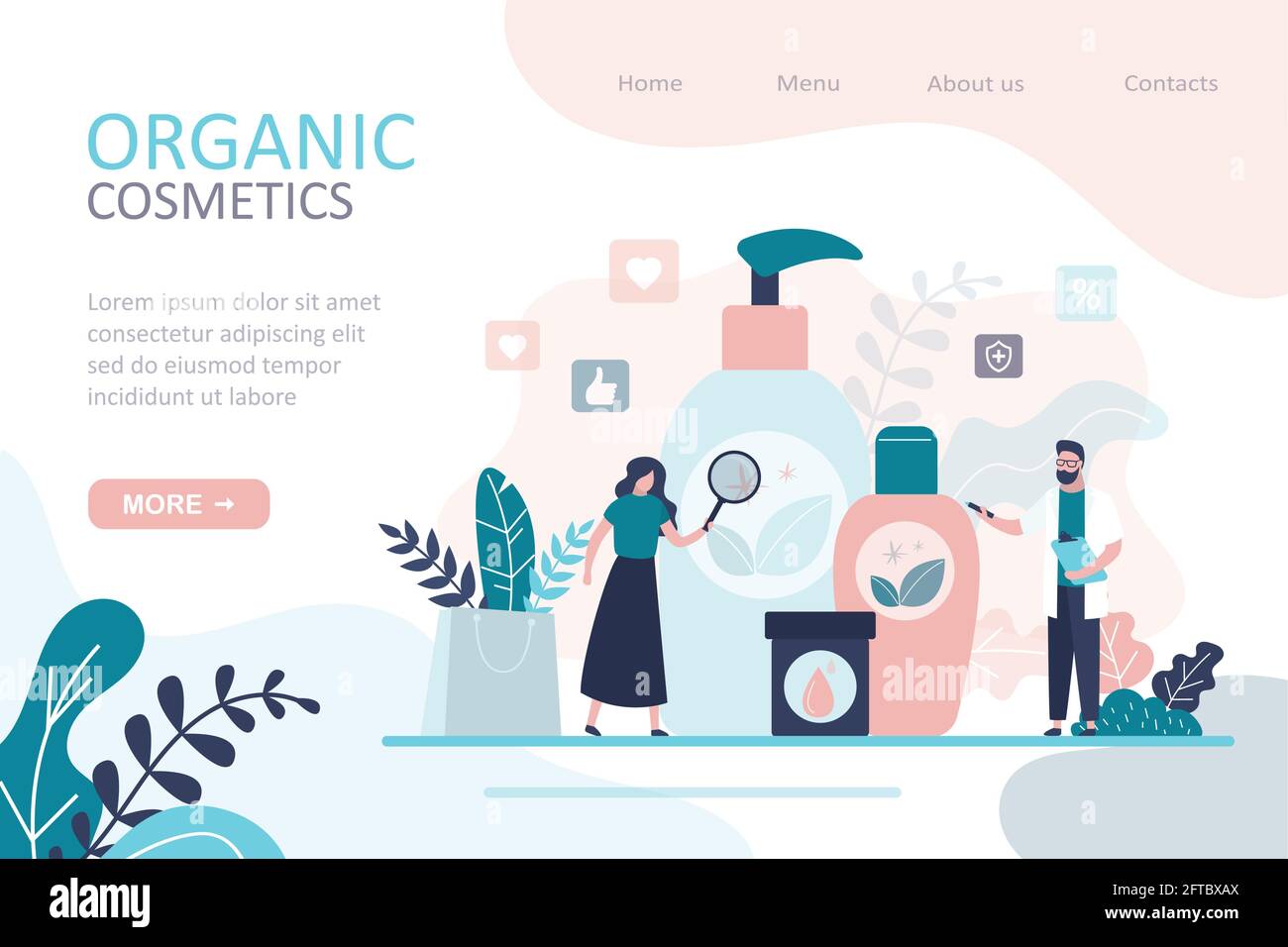 Female character choosing natural cosmetics and eco products. Various ...