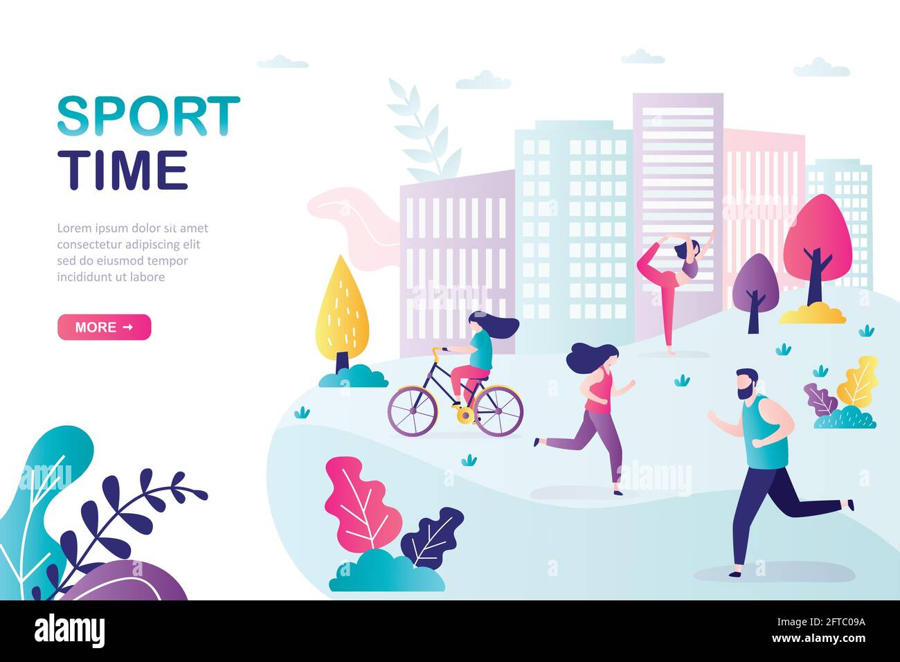 People do physical activity outdoors. Female character rides bicycle at ...