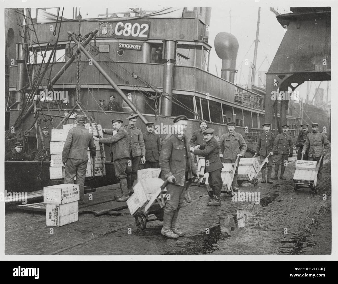World War One, WWI, Western Front - Unloading stores from a food supply ...
