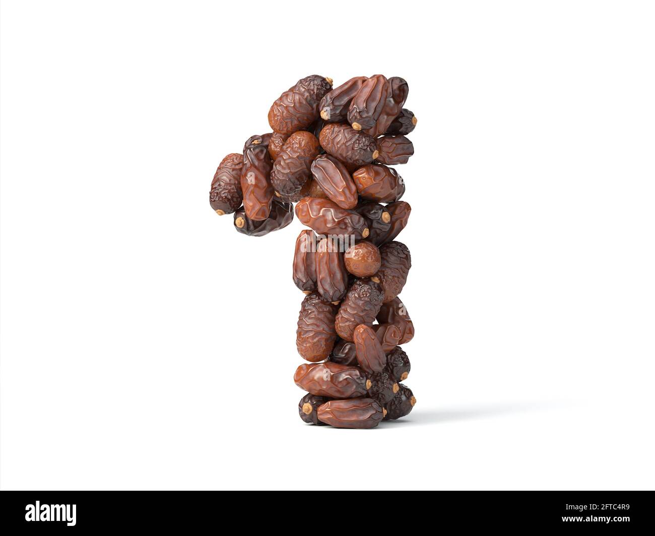 number 1 shaped date palm fruits, 3d illustration, suitable for fasting ...