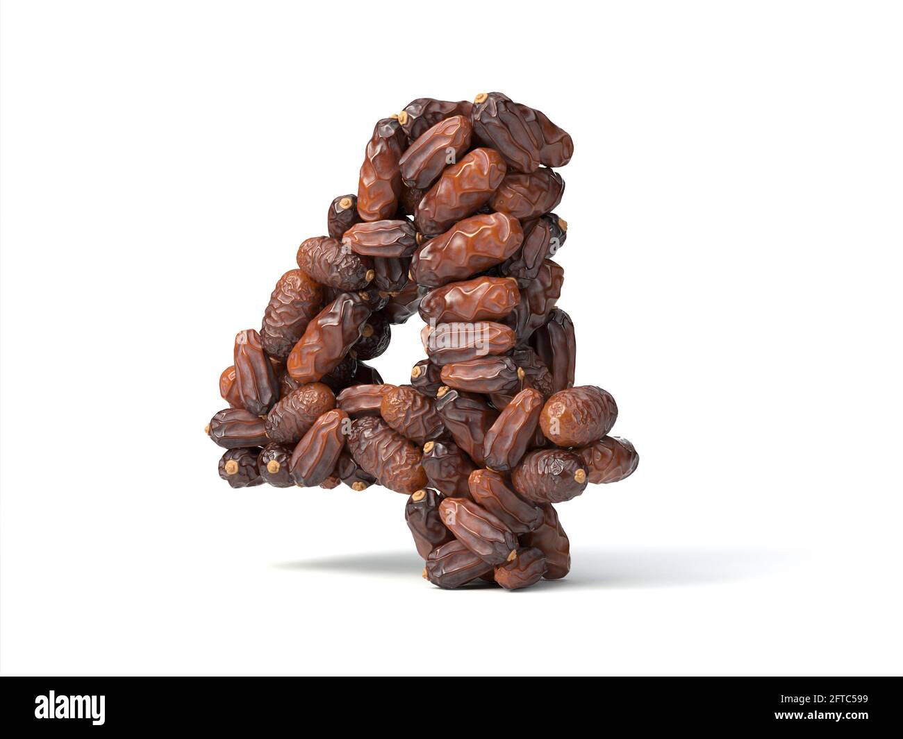 number 4 shaped date palm fruits, 3d illustration, suitable for fasting ...
