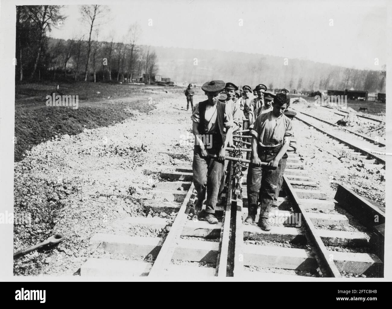 World War One, WWI, Western Front - Construction of a railway, troops ...