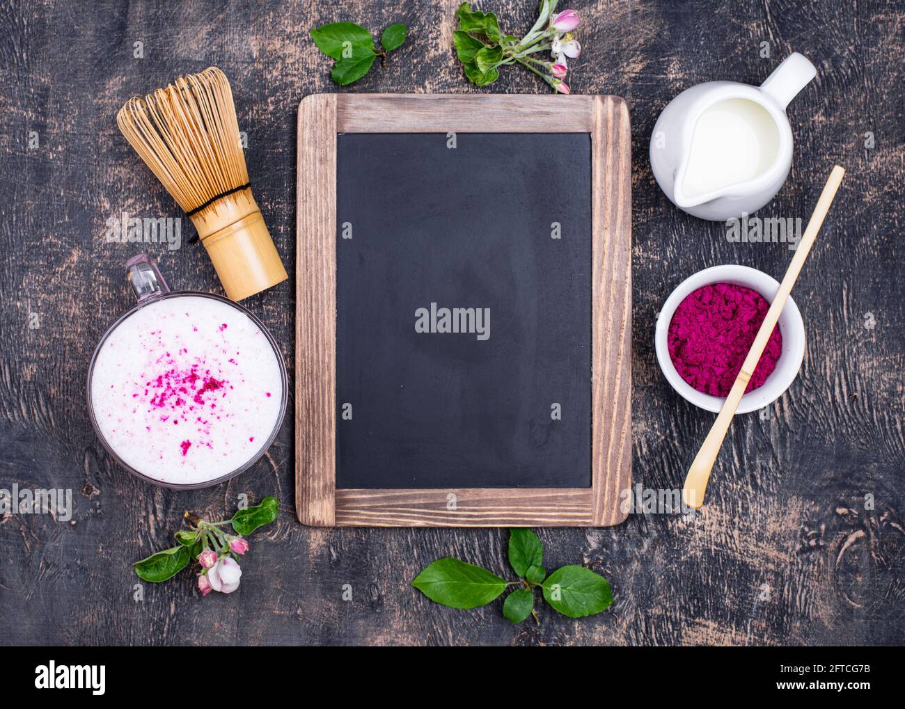 Pink matcha latte with milk Stock Photo - Alamy
