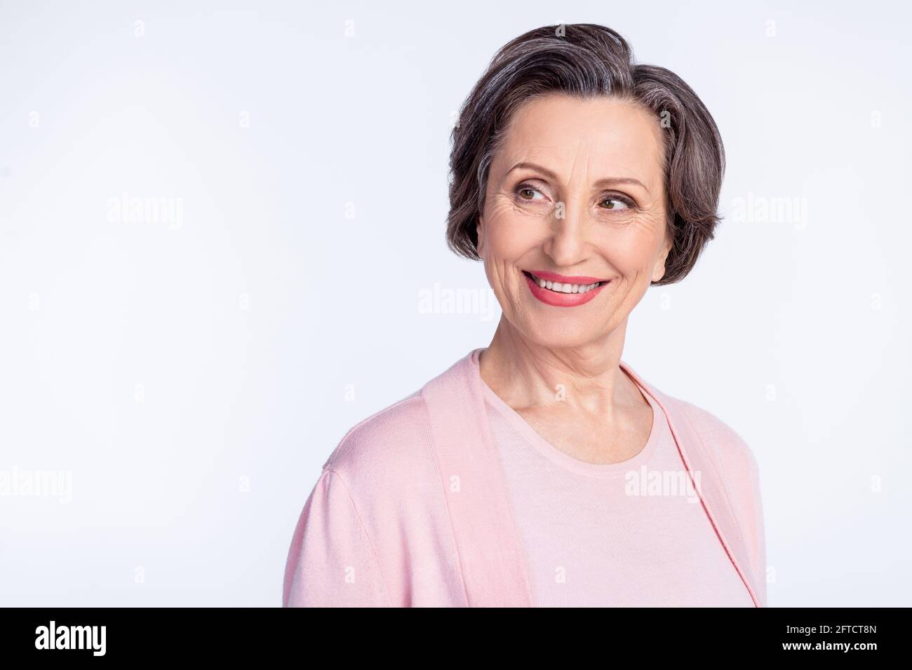 Photo of aged attractive woman happy positive smile confident look ...