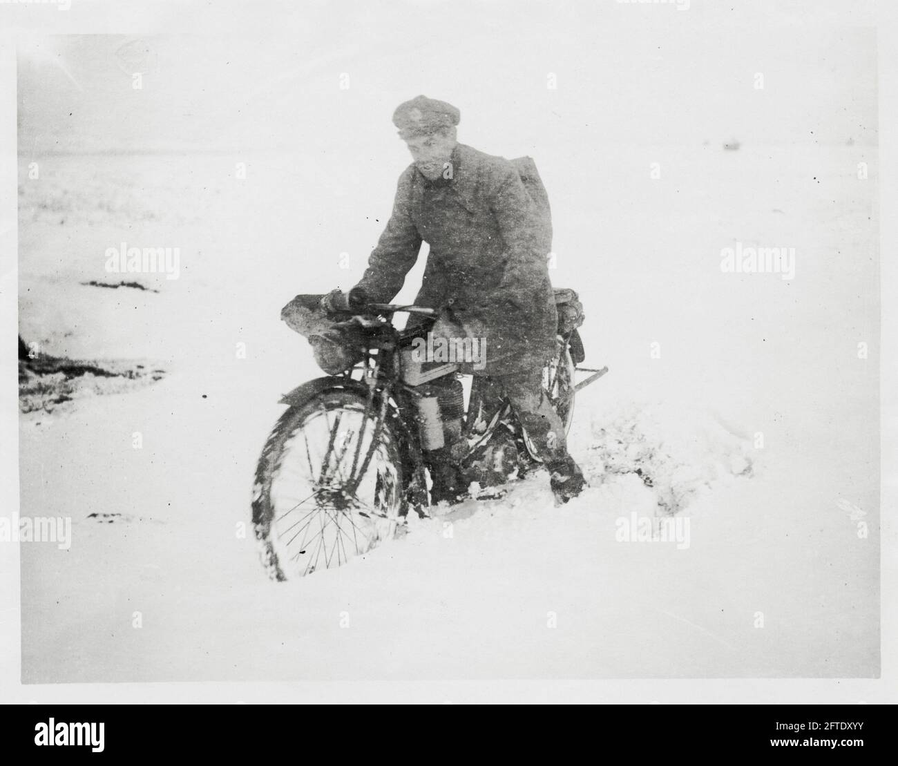 World War One, WWI, Western Front - A despatch rider on his bike in the ...