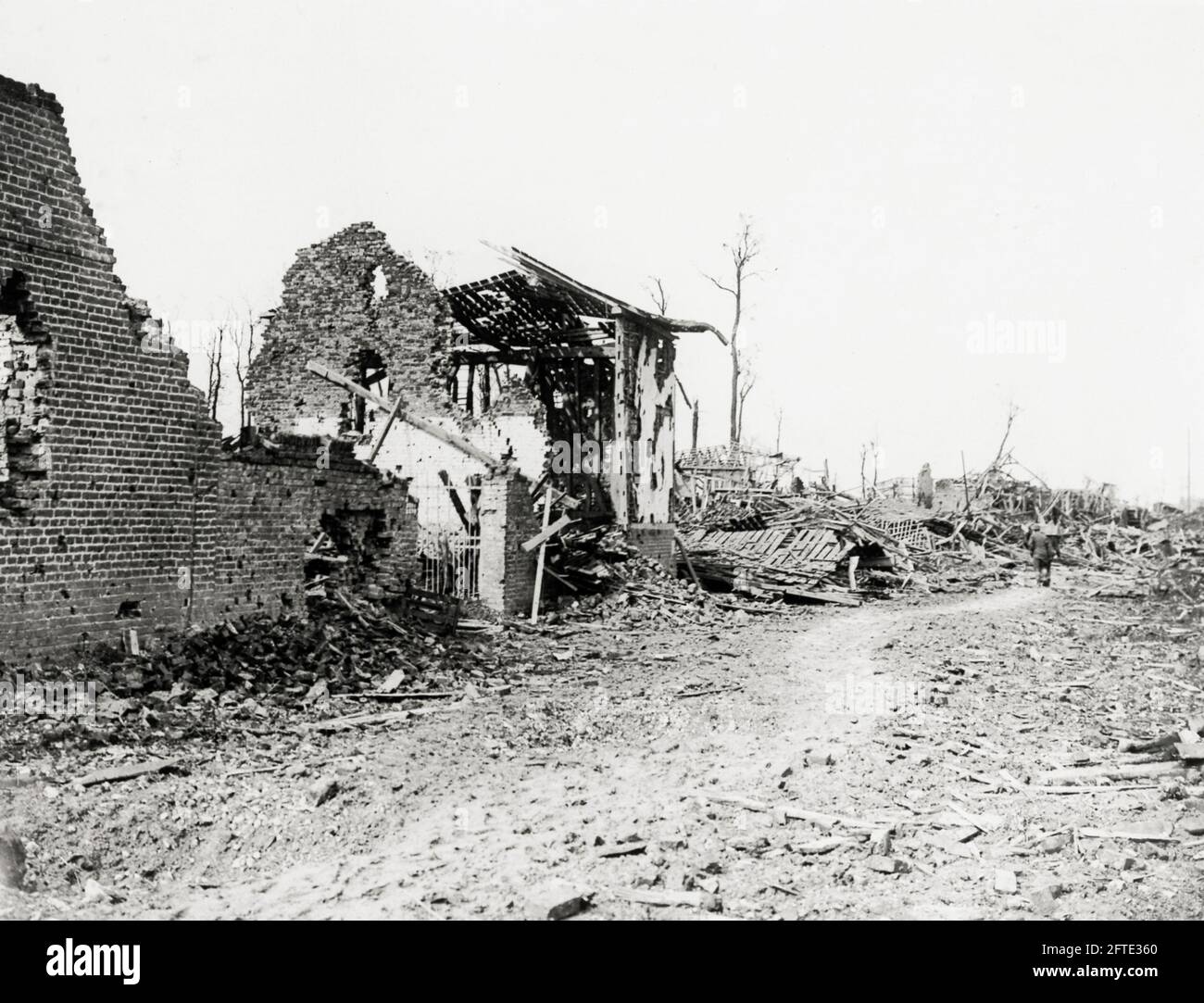 World War One, WWI, Western Front - View of destruction in Flers, Orne ...