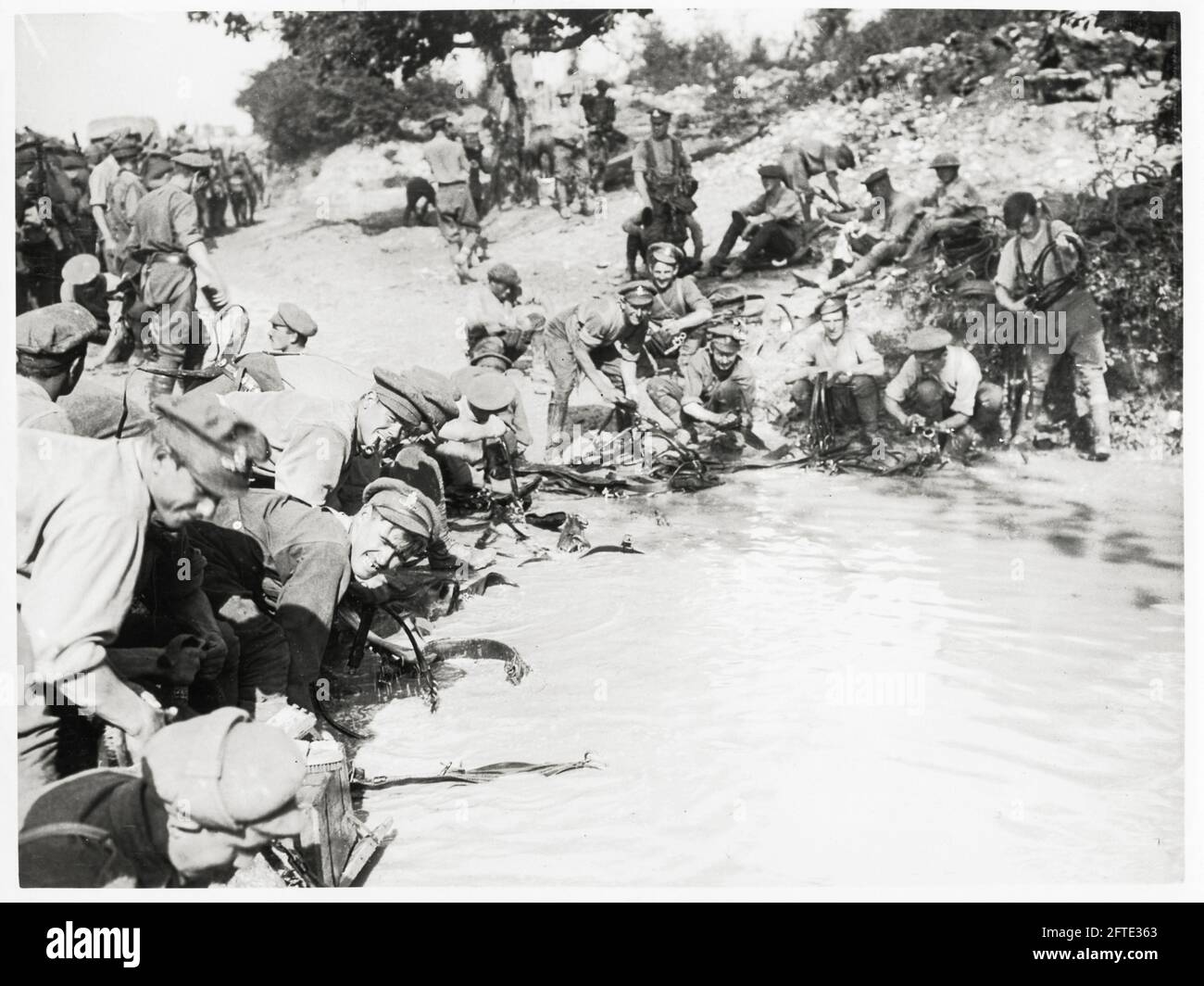 World War One, WWI, Western Front - Troops cleaning their harness at a ...