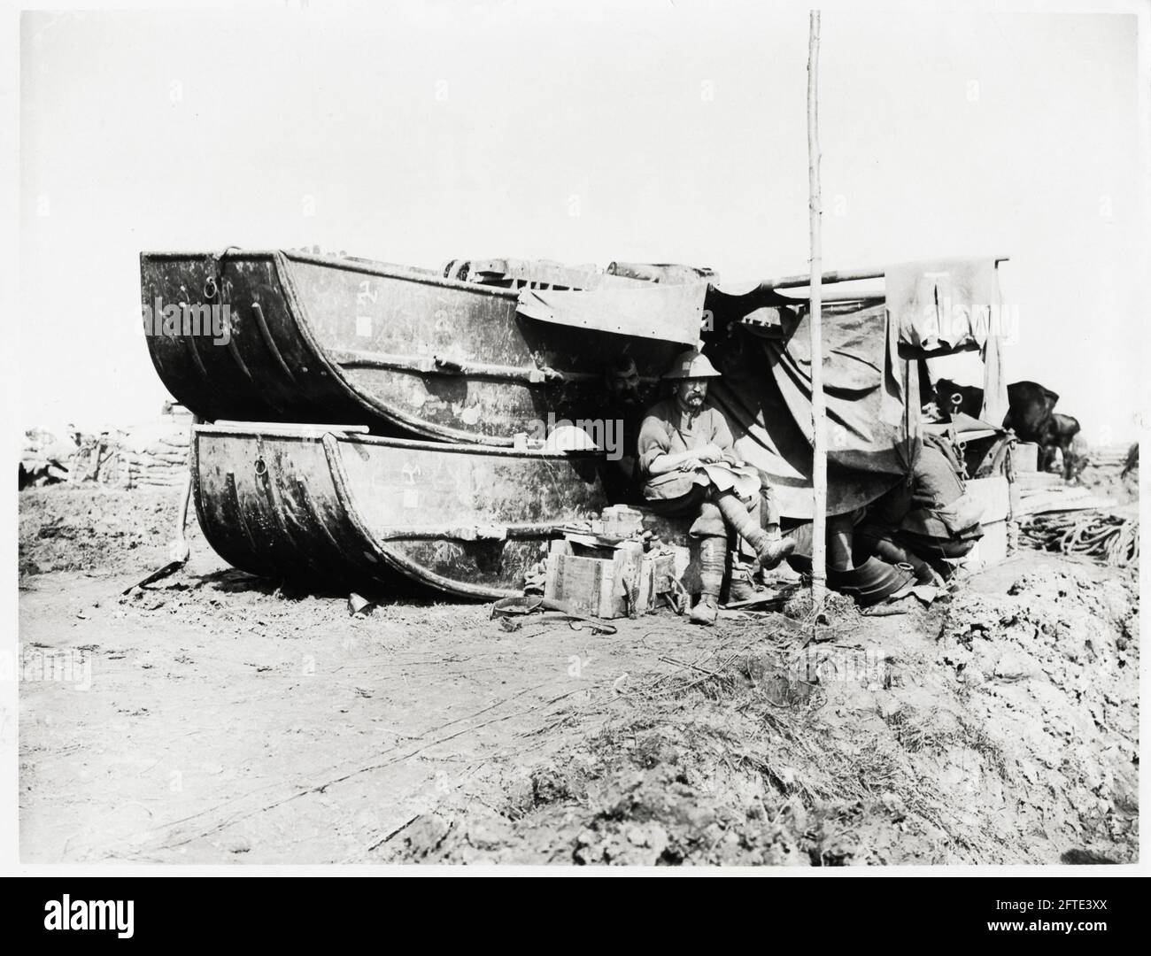 World War One, WWI, Western Front - A shelter made under the Pontoons ...
