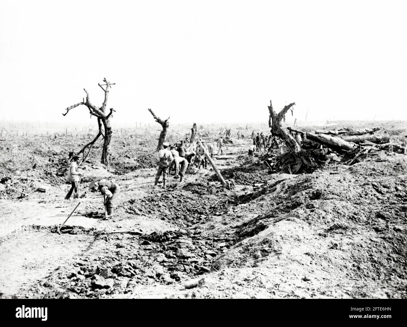 World War One, WWI, Western Front - Men making a road through captured ...
