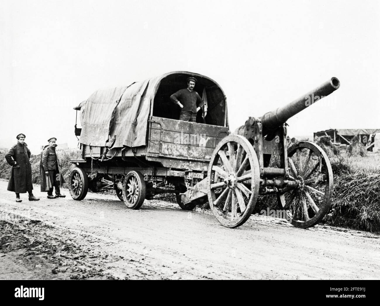 World War One, WWI, Western Front - Towing back a captured German gun ...