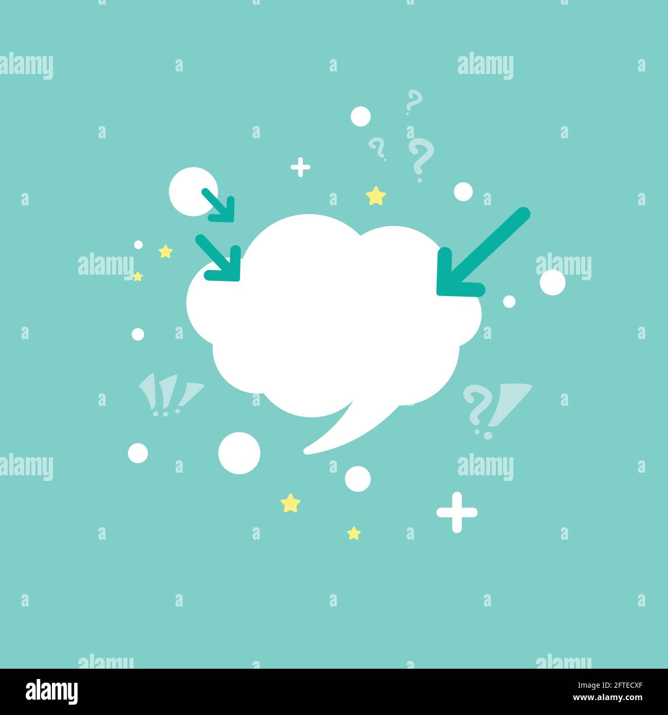 white chat speech bubble with questions, arrows, dots and other symbols ...