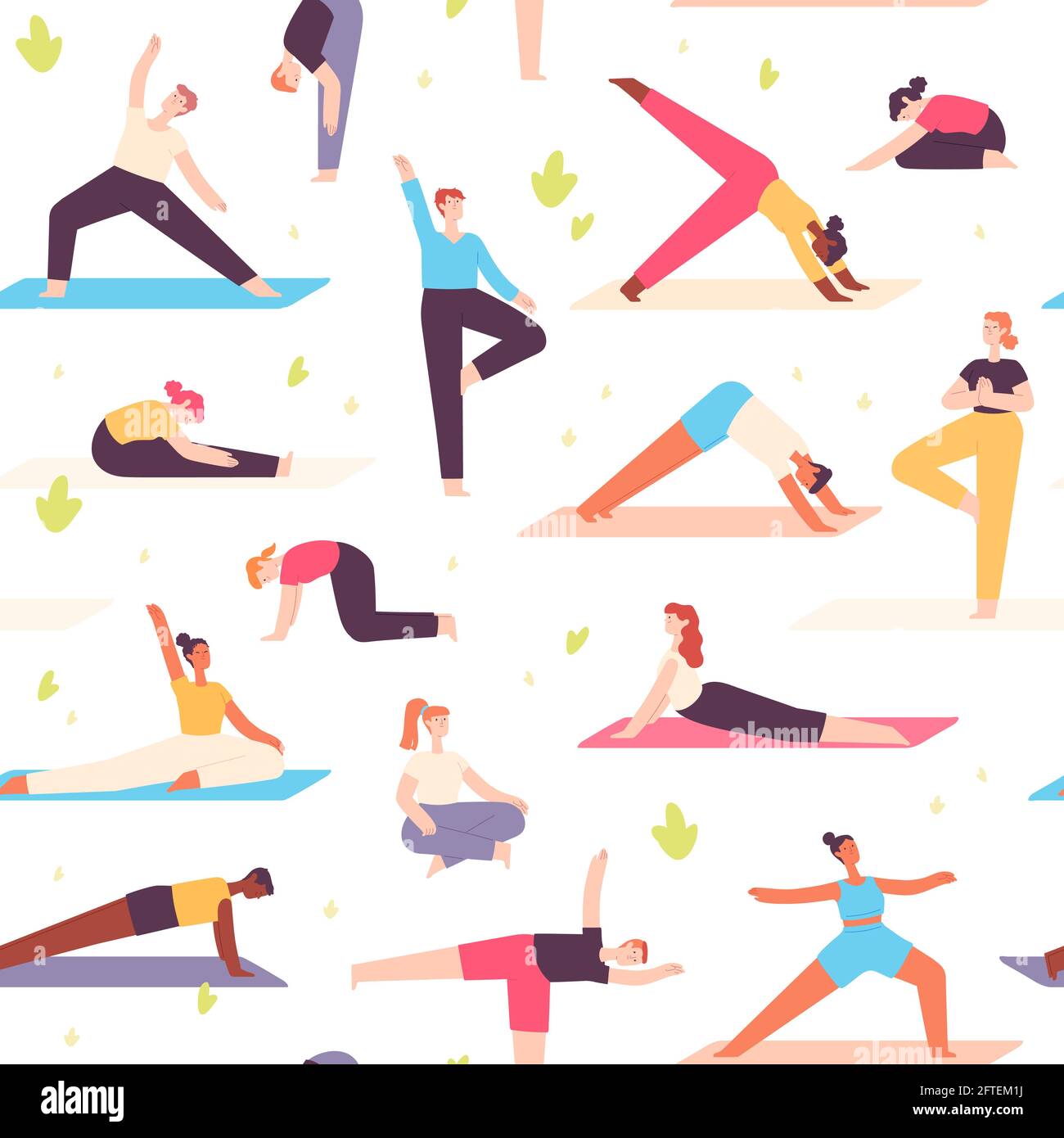 Yoga people seamless pattern. Men and women do mental health and physical exercise. Meditation ...