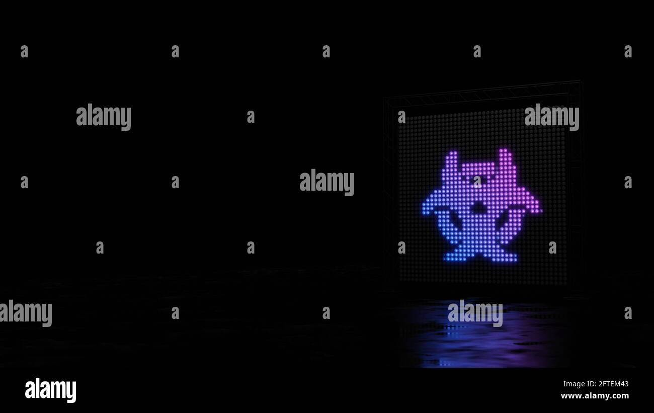 3d rendering light wall with blue violet spots shaped as symbol of ...