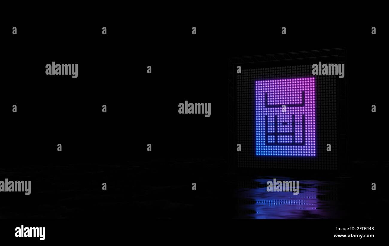 3d rendering light wall with blue violet spots shaped as symbol of ...