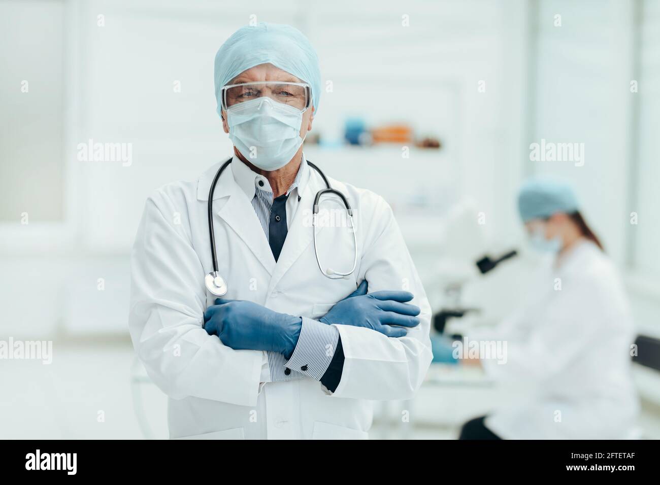 close up. practicing doctor standing in a medical laboratory Stock ...