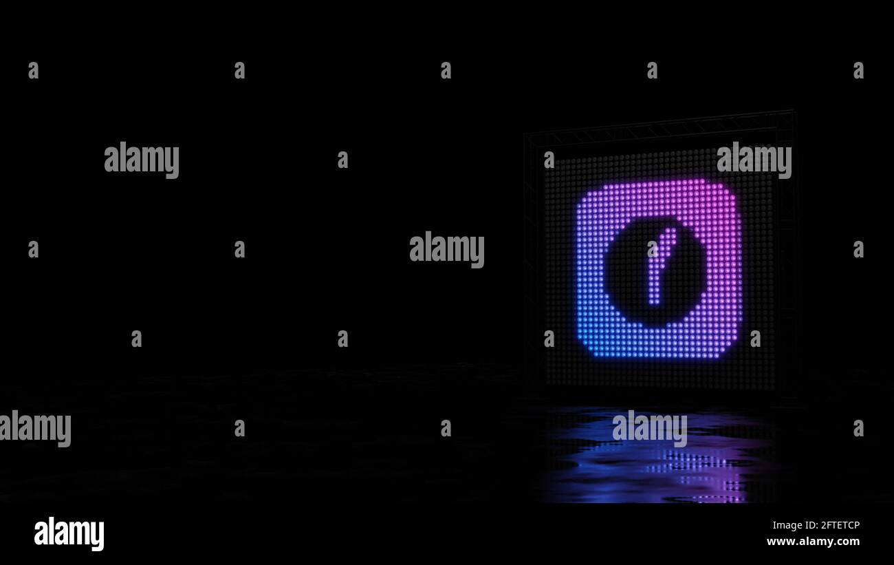 3d rendering light wall with blue violet spots shaped as symbol of ...