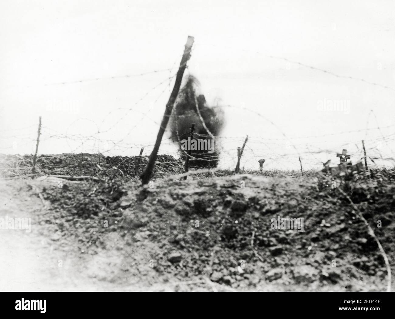 World War One, WWI, Western Front - British shells exploding in German ...