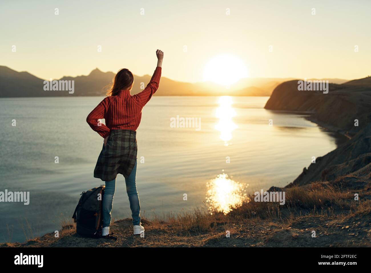 woman tourist freedom fresh air walk travel adventure Stock Photo - Alamy