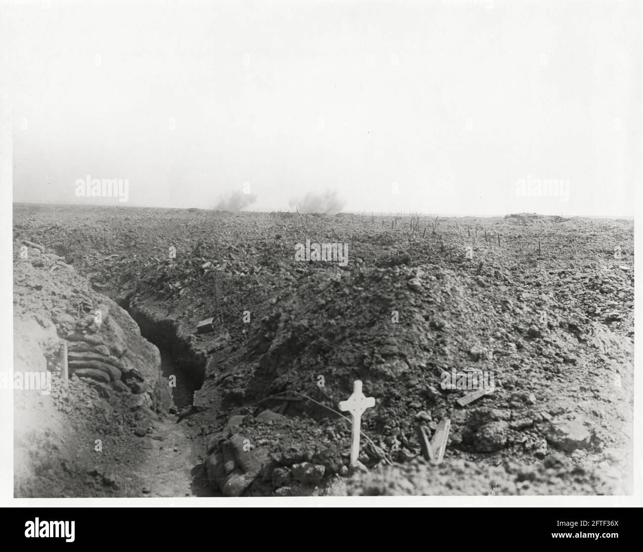 World War One, WWI, Western Front - German shells bursting in lines ...