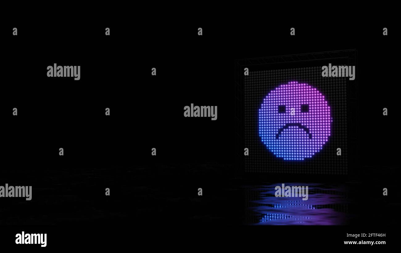 3d rendering light wall with blue violet spots shaped as symbol of sad ...