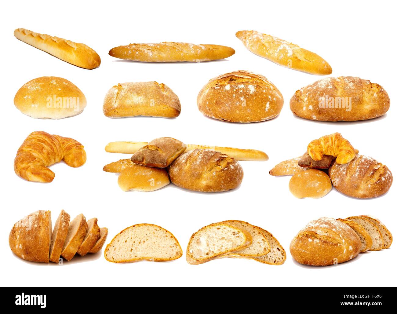 bread collection isolated on white background Stock Photo - Alamy