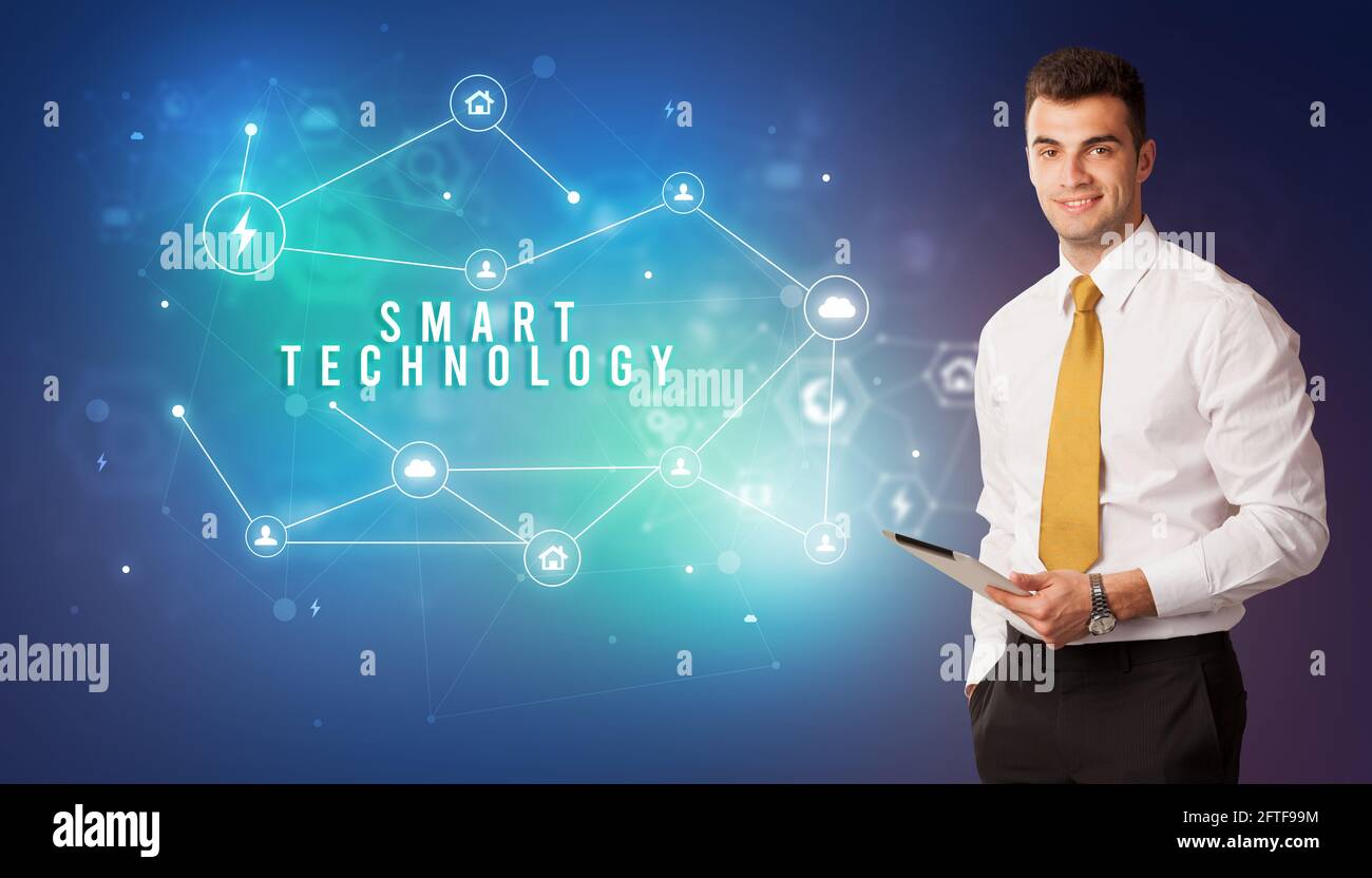 Businessman thinking about technology concept Stock Photo - Alamy
