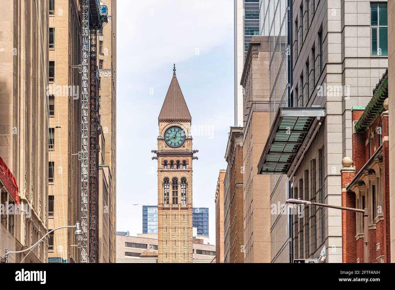 Old City Hall clock tower seen from Bay Street in the Toronto downtown ...