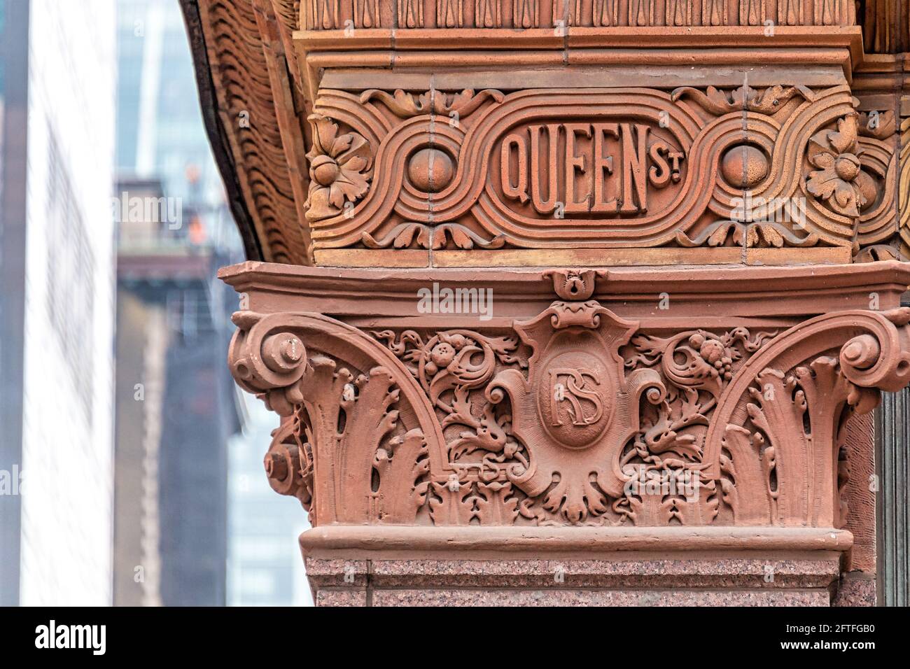 Architecture detail of a corner building in the intersection of Queen ...