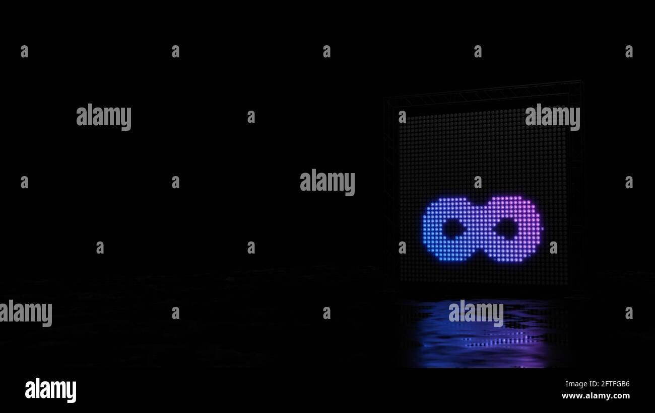 3d rendering light wall with blue violet spots shaped as symbol of ...