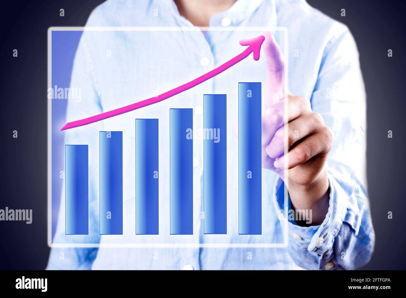 bar chart diagram on the screen on the hand of businessman Stock Photo ...