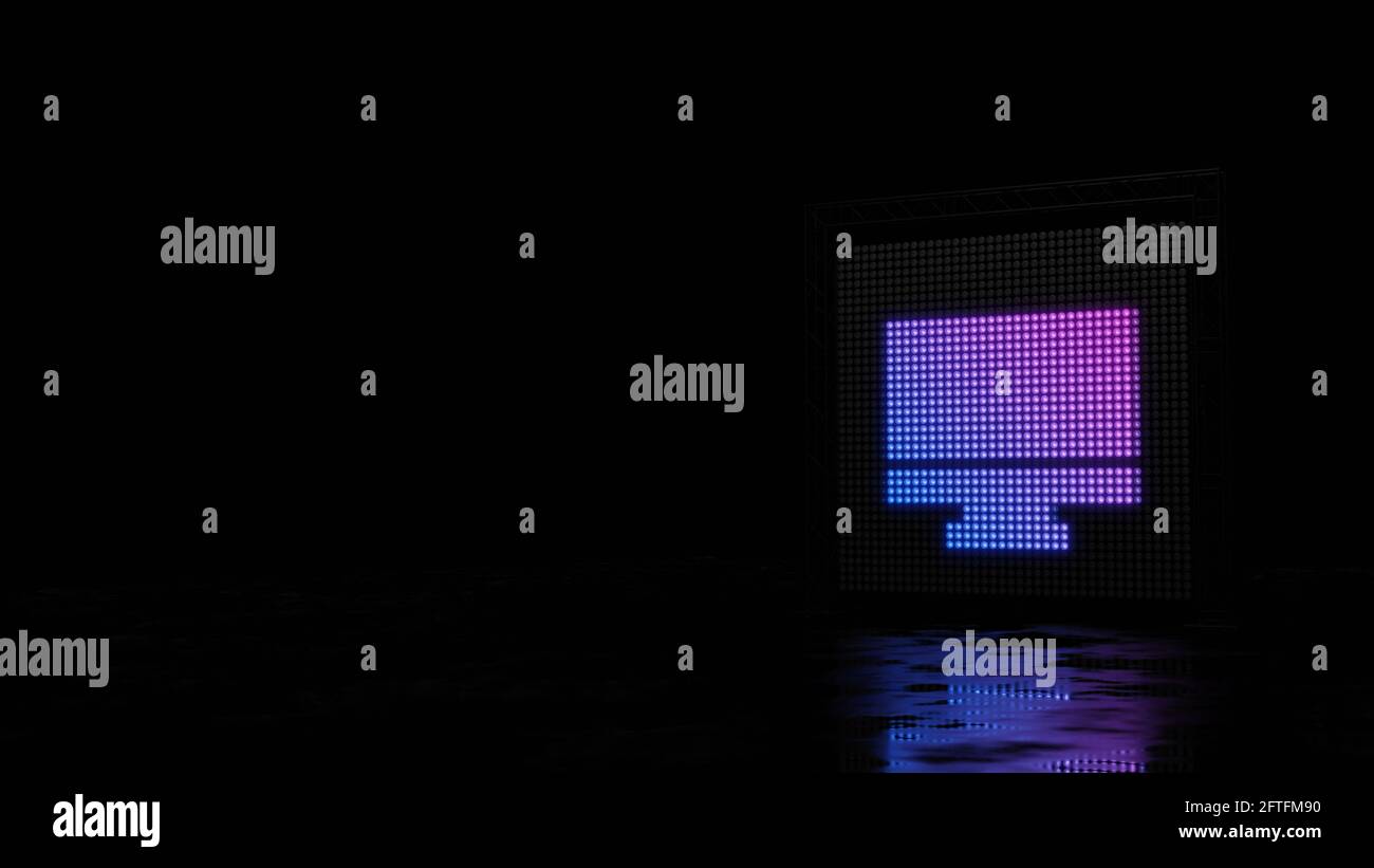 3d rendering light wall with blue violet spots shaped as symbol of ...