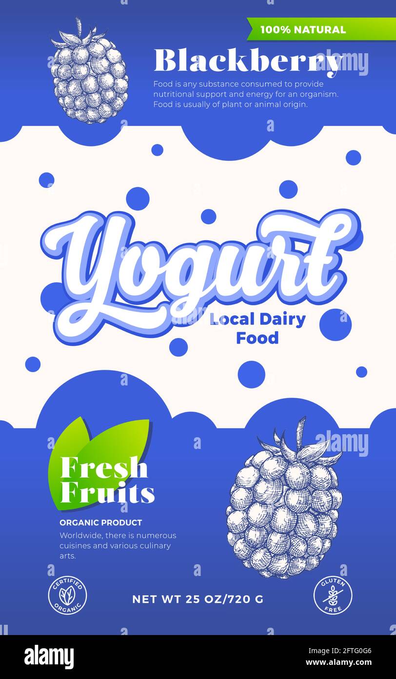 Fruits and Berries Yogurt Label Template. Abstract Vector Dairy ...