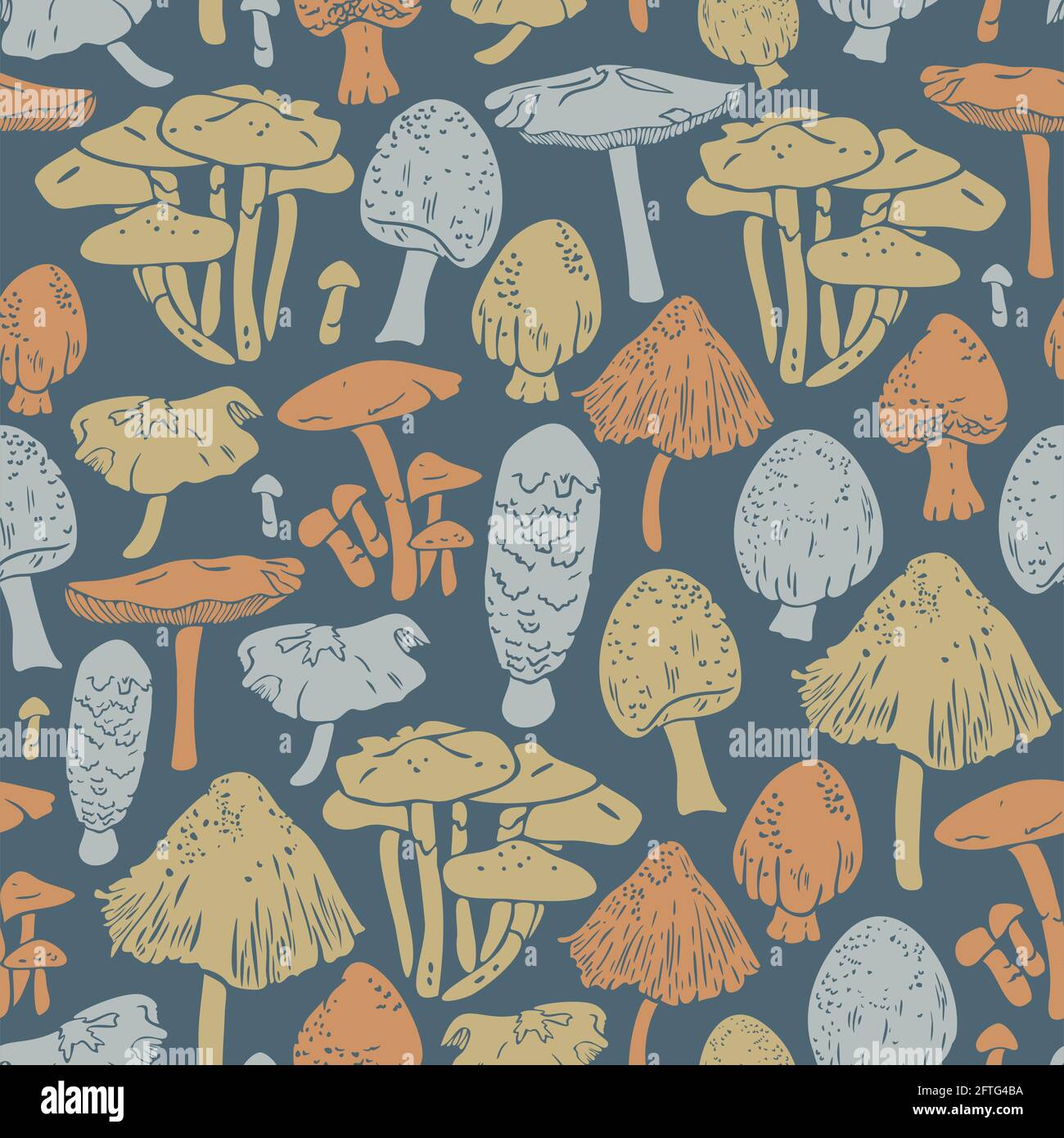 Vector seamless pattern with silhouettes of various mushrooms. Natural ...