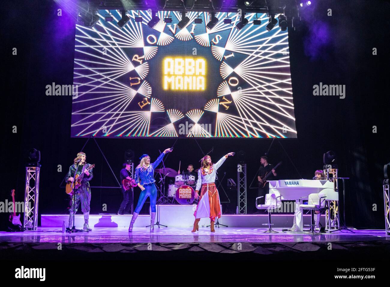 London, UK. 21st May, 2021. The cast of ABBA MANIA perform at a ...