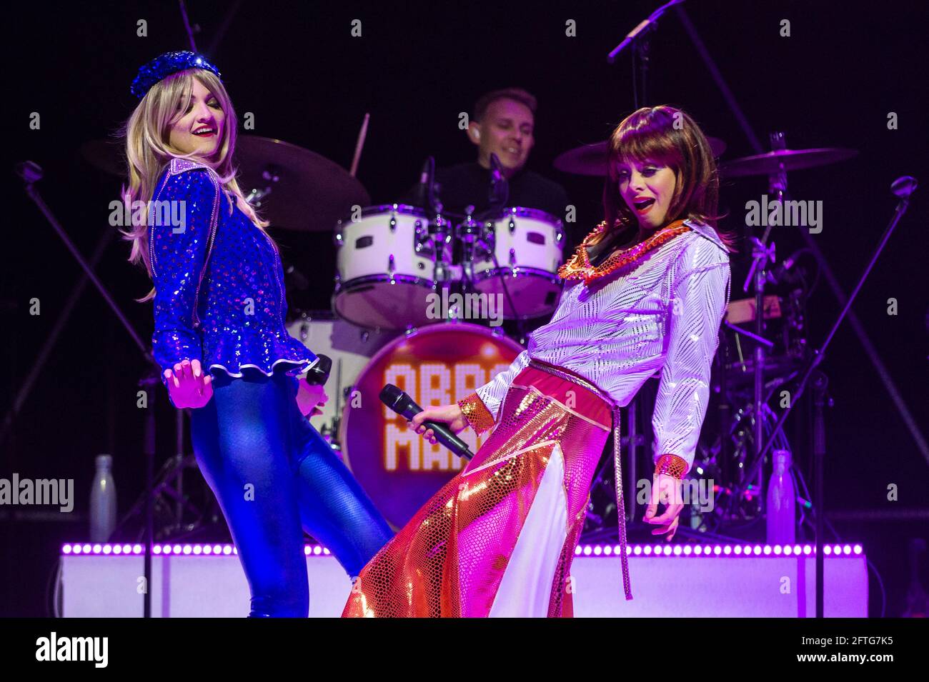 London, UK. 21st May, 2021. The cast of ABBA MANIA perform at a ...