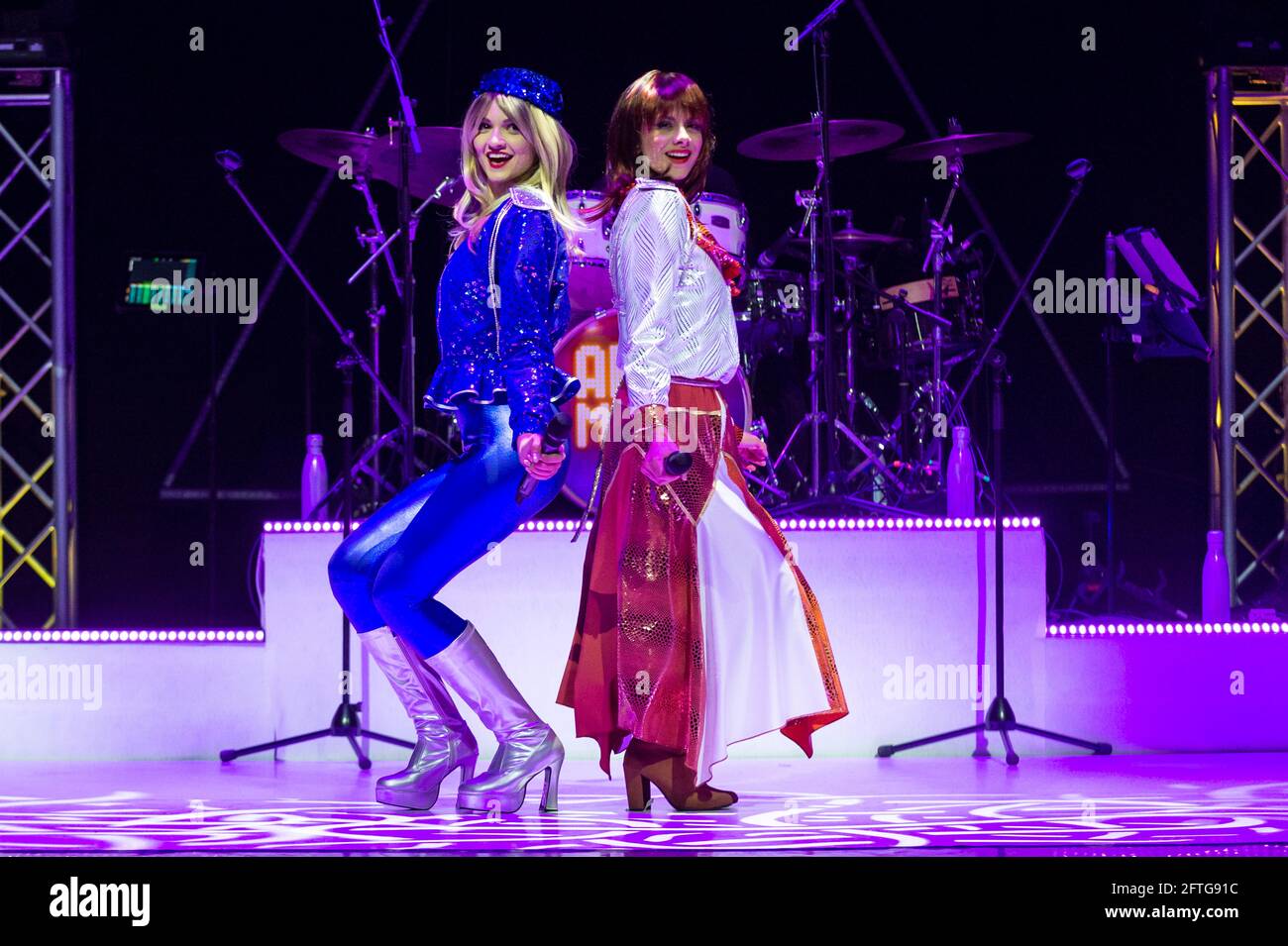 London, UK. 21st May, 2021. The cast of ABBA MANIA perform at a ...