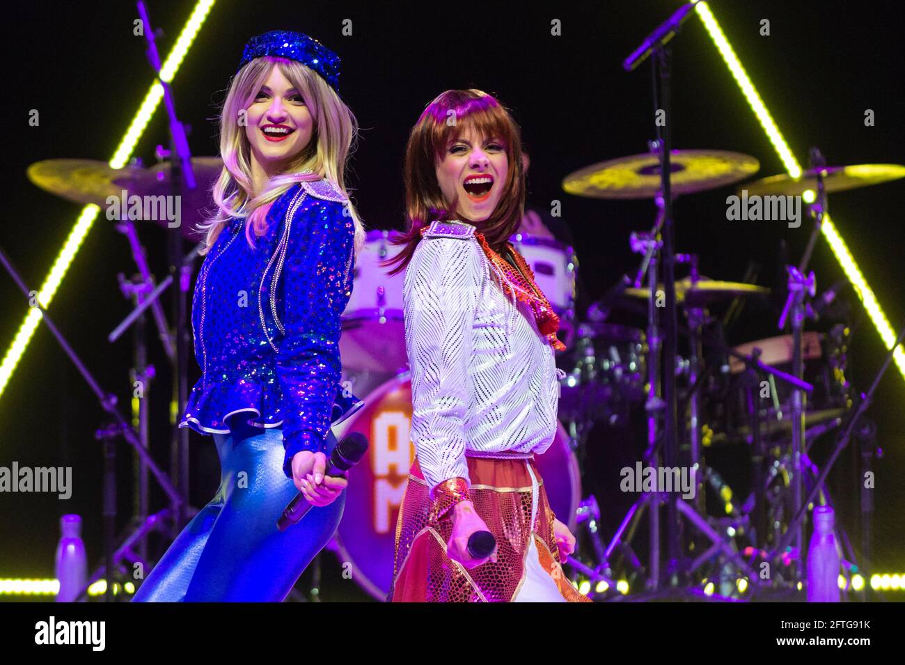 London, UK. 21st May, 2021. The cast of ABBA MANIA perform at a ...