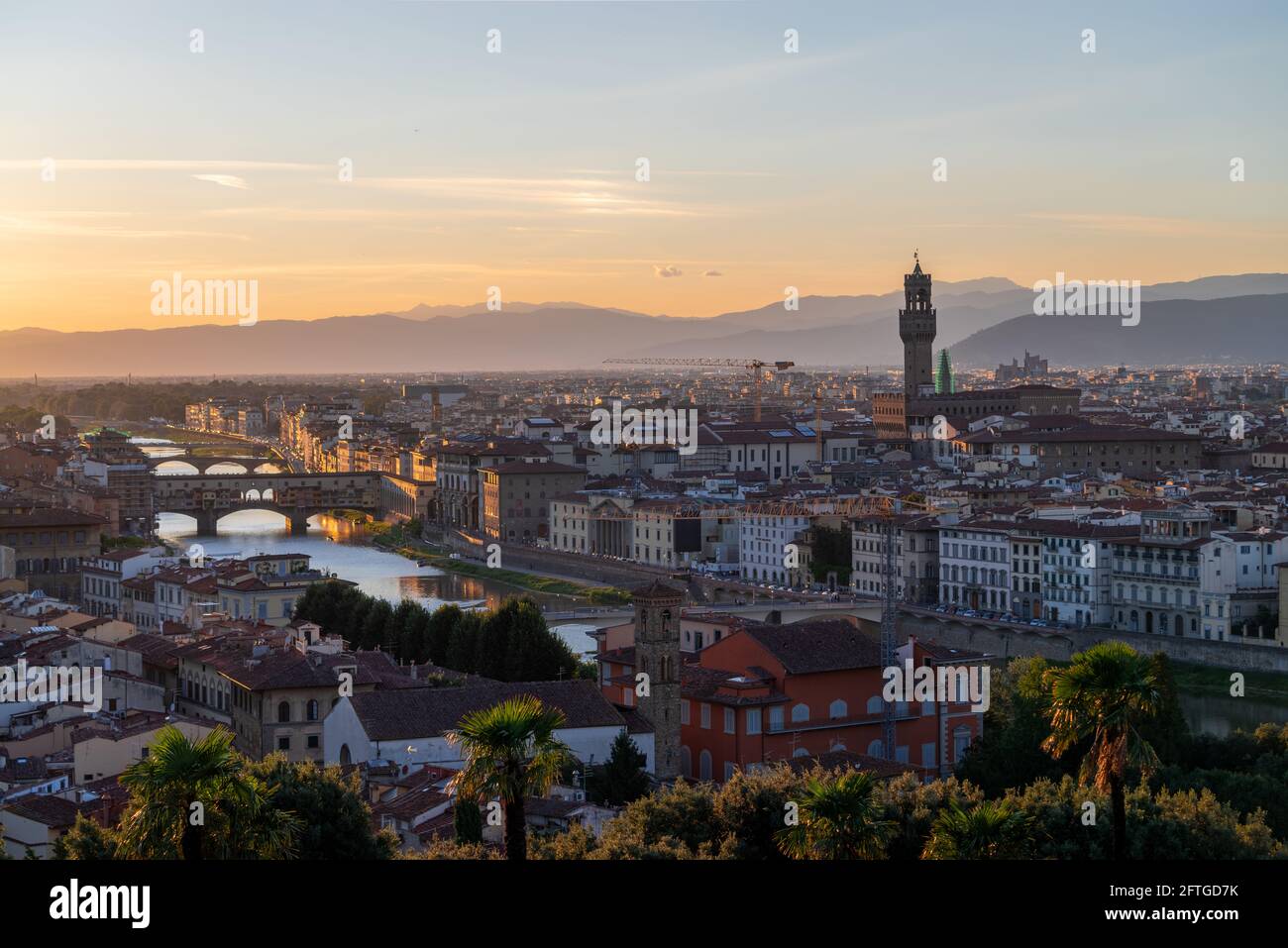 Florence or Firenze sunset aerial cityscape. Panorama view from ...